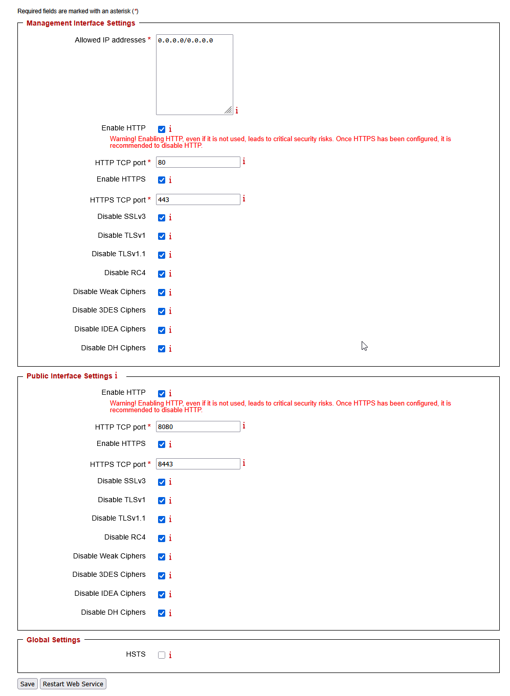 Web Service Settings - EPAS Documentation